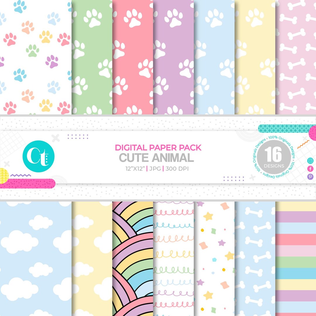 Pastel Dog Digital Paper: Animal Scrapbook Patterns (digital Download ...