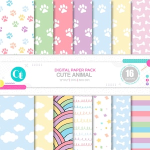 Pastel Dog Digital Paper: Animal Scrapbook Patterns (digital Download ...