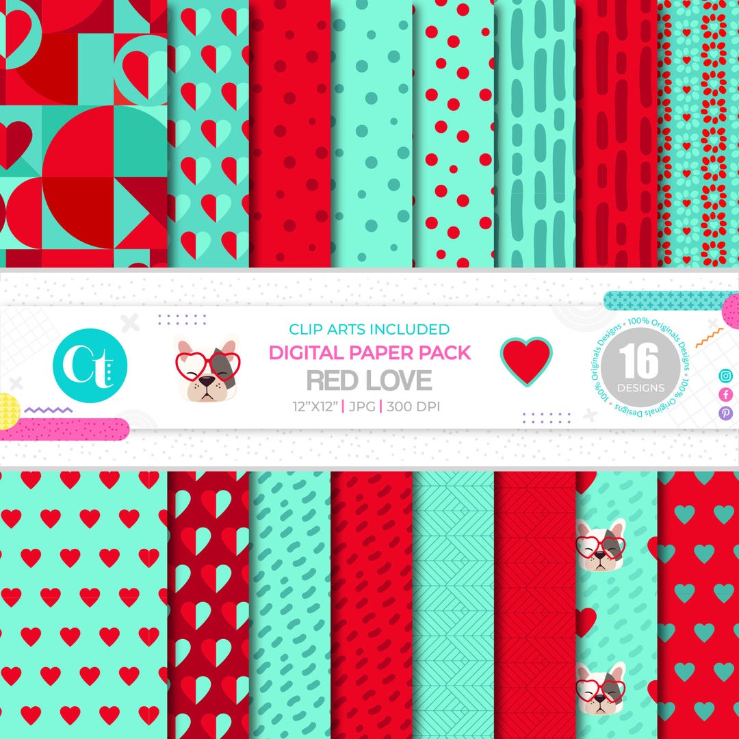Love Dog Pattern, San Valentine Digital Paper, Dog Digital Paper, Love ...