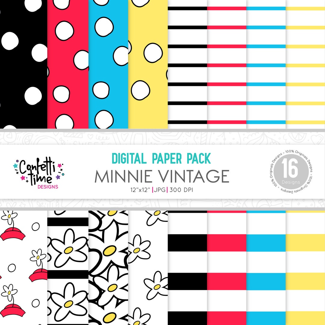 Minnie Vintage Digital Paper, Minnie Mouse Digital Paper, Minnie ...