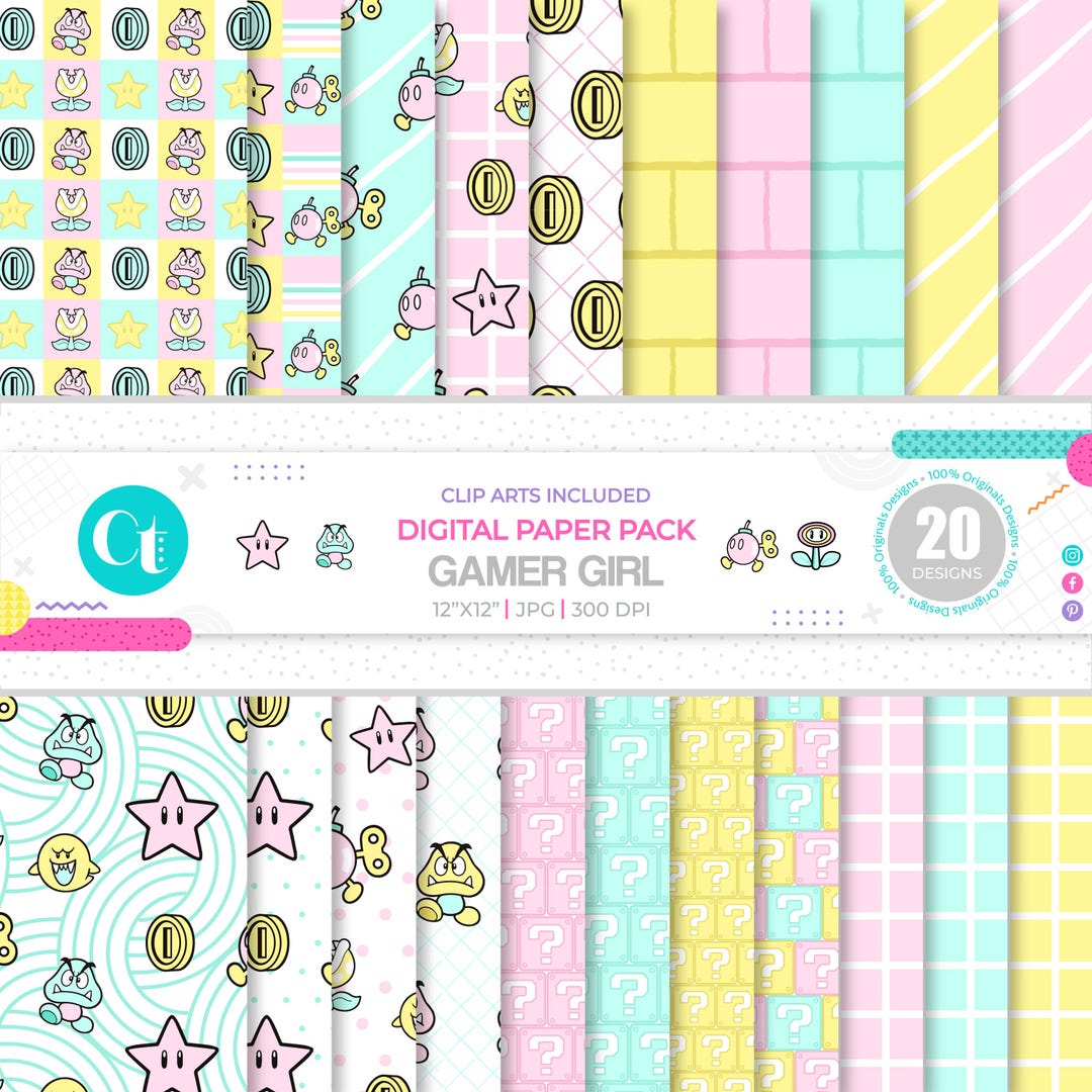 Game Digital Paper, Game Girl Paper, Game Pattern, Pastel Princess ...