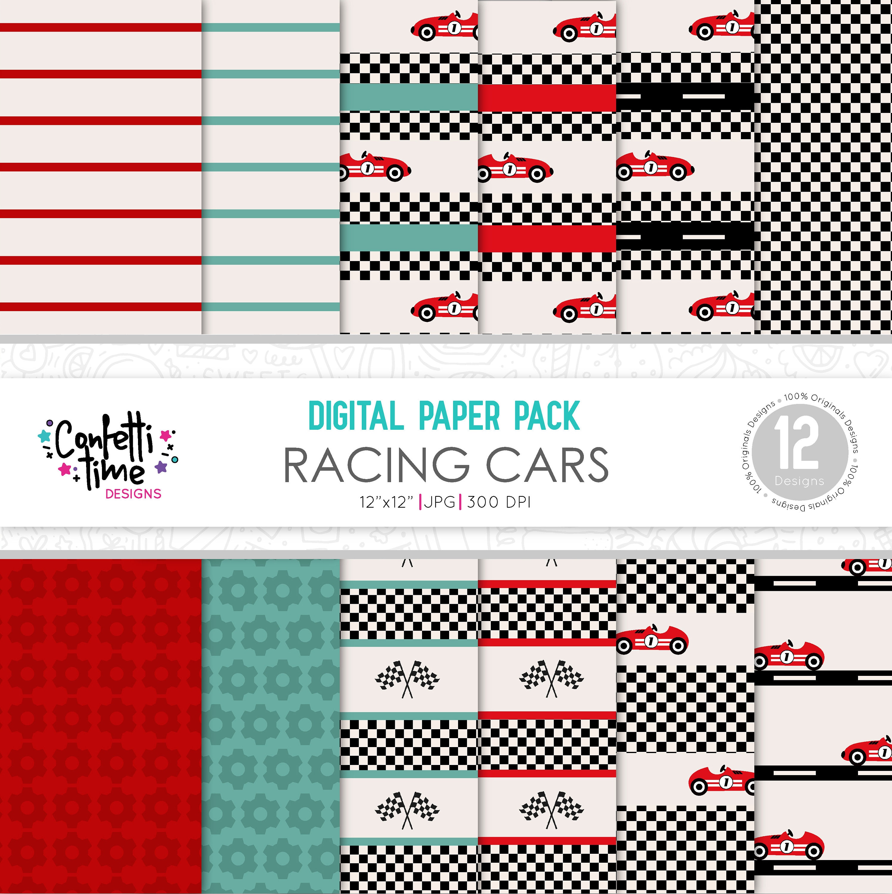 Racing Car Digital Paper, Race Digital Paper, Race Car Paper, Racing ...