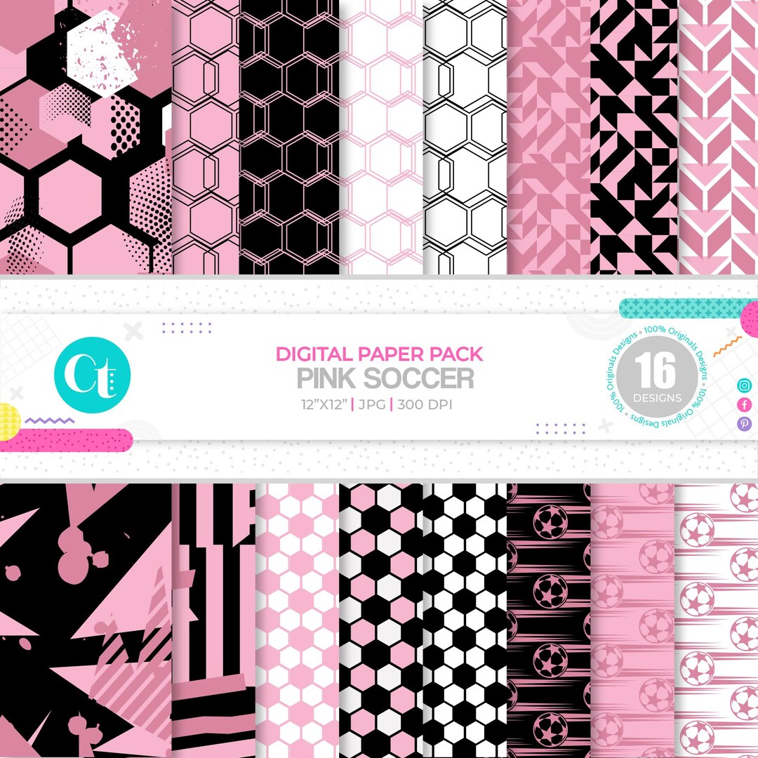 Pink Soccer Digital Paper Pack: Scrapbook Patterns (12x12, 300 DPI) - Etsy