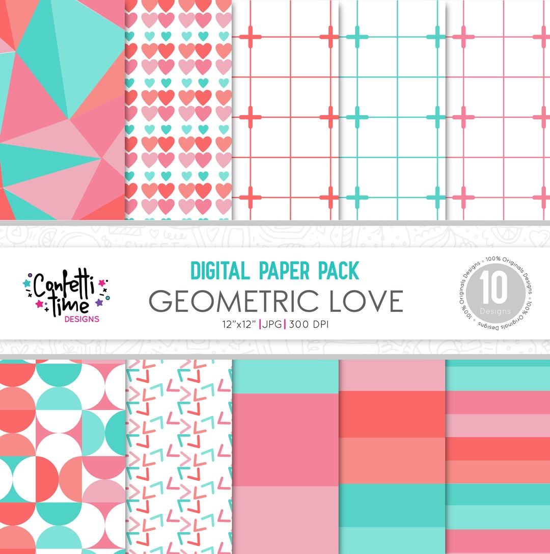 Geometric Digital Paper, Geometric Love Digital Paper, Shapes Digital ...