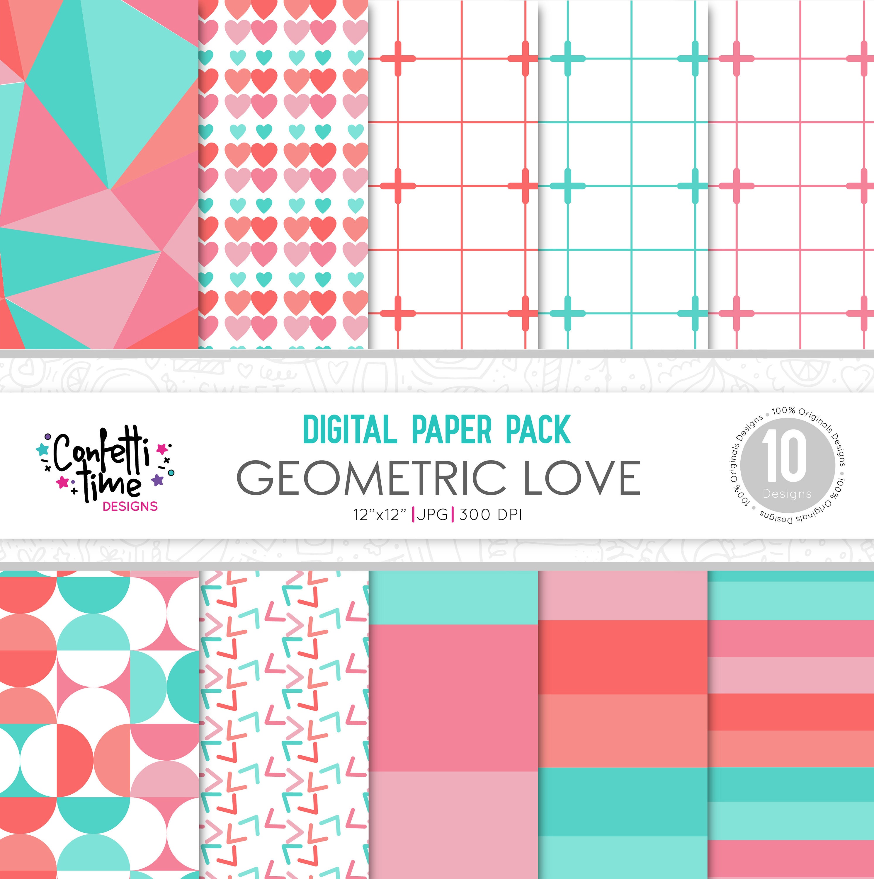 Geometric Digital Paper Geometric Love Digital Paper Shapes - Etsy