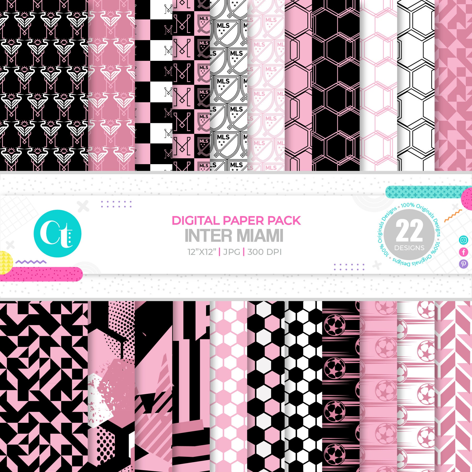 Inter Miami Inter Miami Digital Paper Inter Miami Digital - Etsy España
