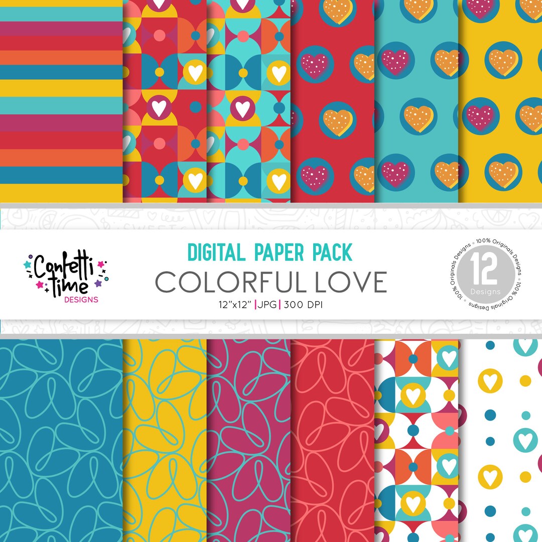 Colorful Love Digital Paper Pack: Valentine's Scrapbook (digital ...