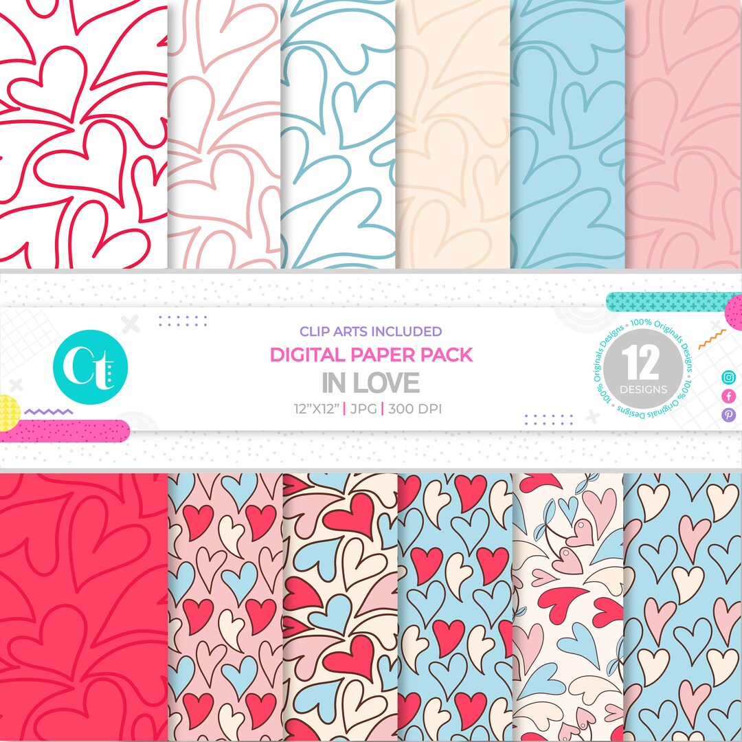 Valentine's Day Digital Paper Pack: Love Heart Patterns (digital ...