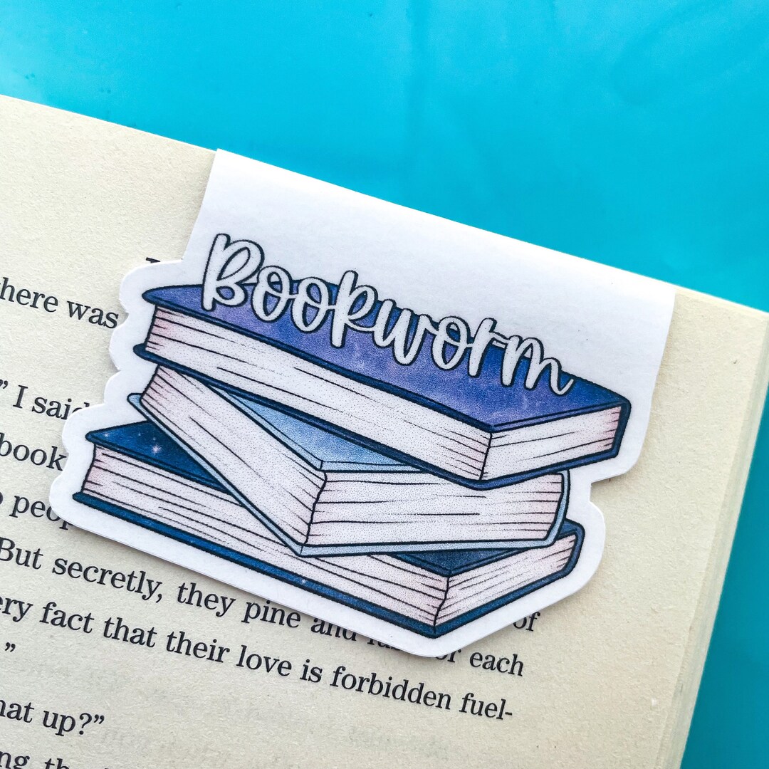 Bookworm Book Stack, Bookish Magnetic Bookmark, Watercolor Print, Page ...