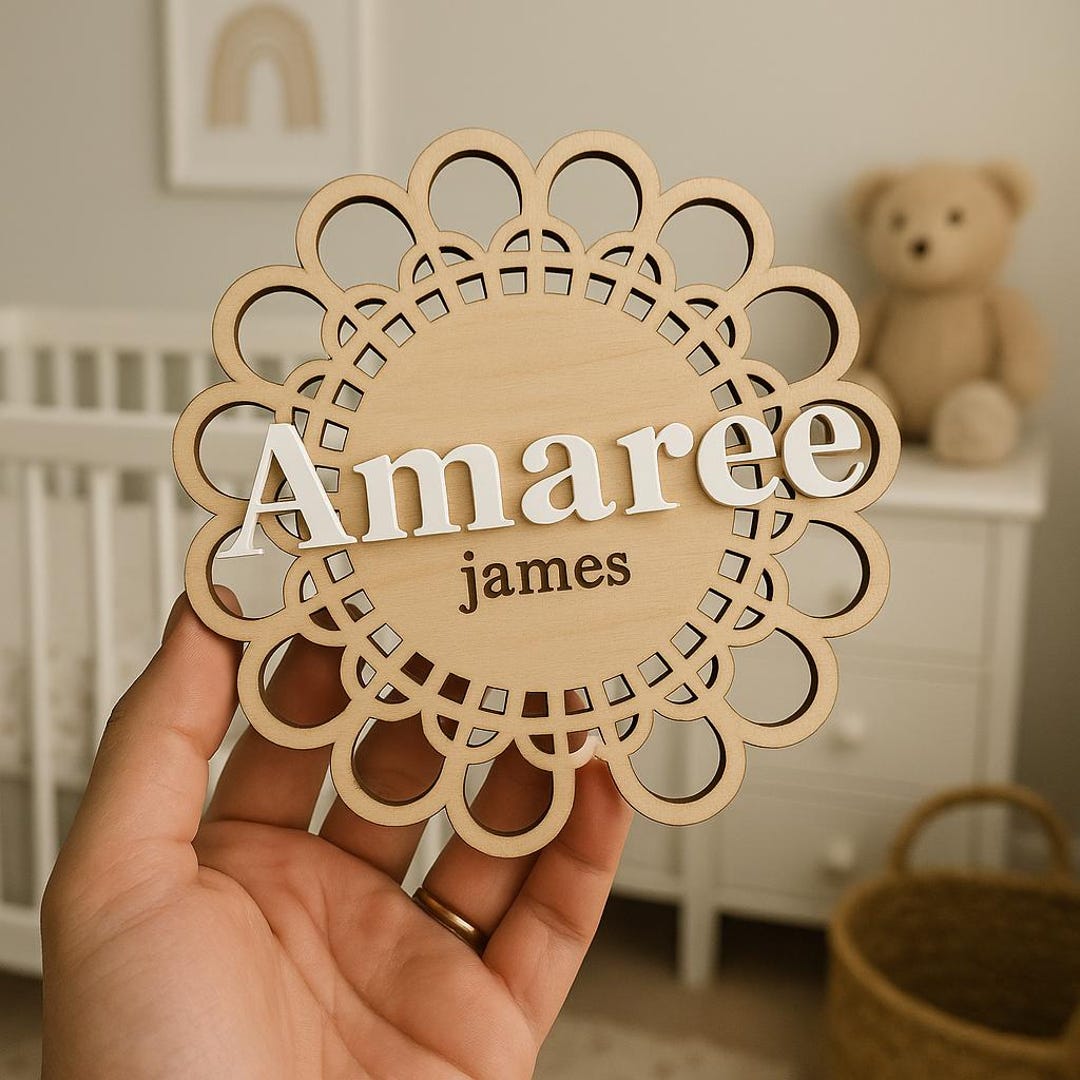 Baby Name Announcement Sign, Birth Announcement Marker, Retro Wooden ...