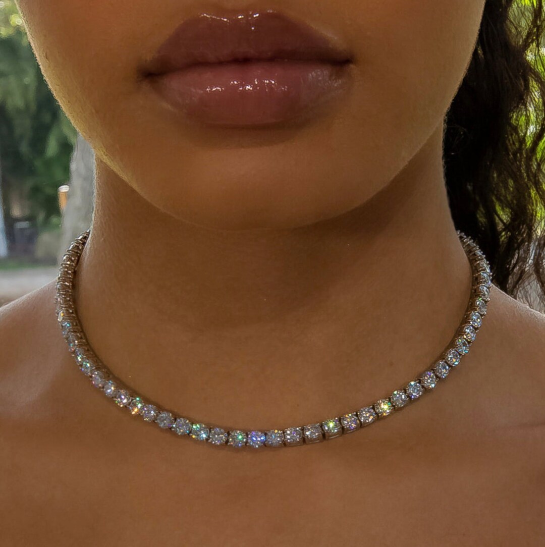 5mm White Gold Signature Tennis Necklace I Choker Necklace iced Out Chains for Women personalized Silver gold pink Tennis Chain Jewelry Girl Etsy