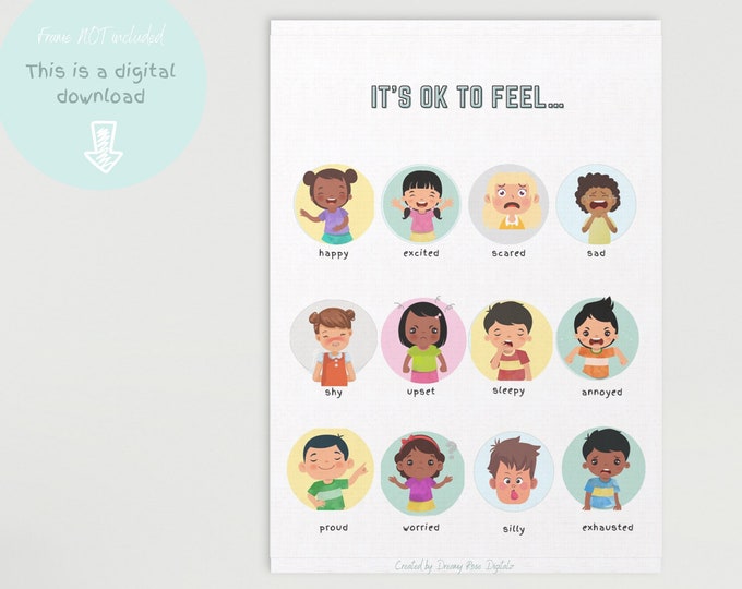 Emotions and Feelings Chart for Kids Kids Decor Homeschool Toddler ...