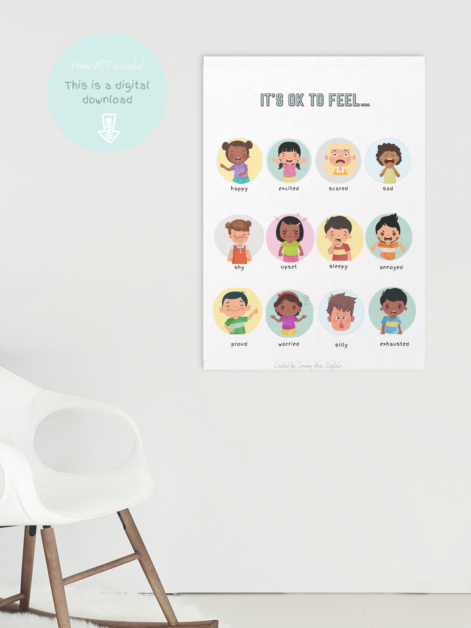 Emotions and Feelings Chart for Kids Kids Decor Homeschool Toddler ...