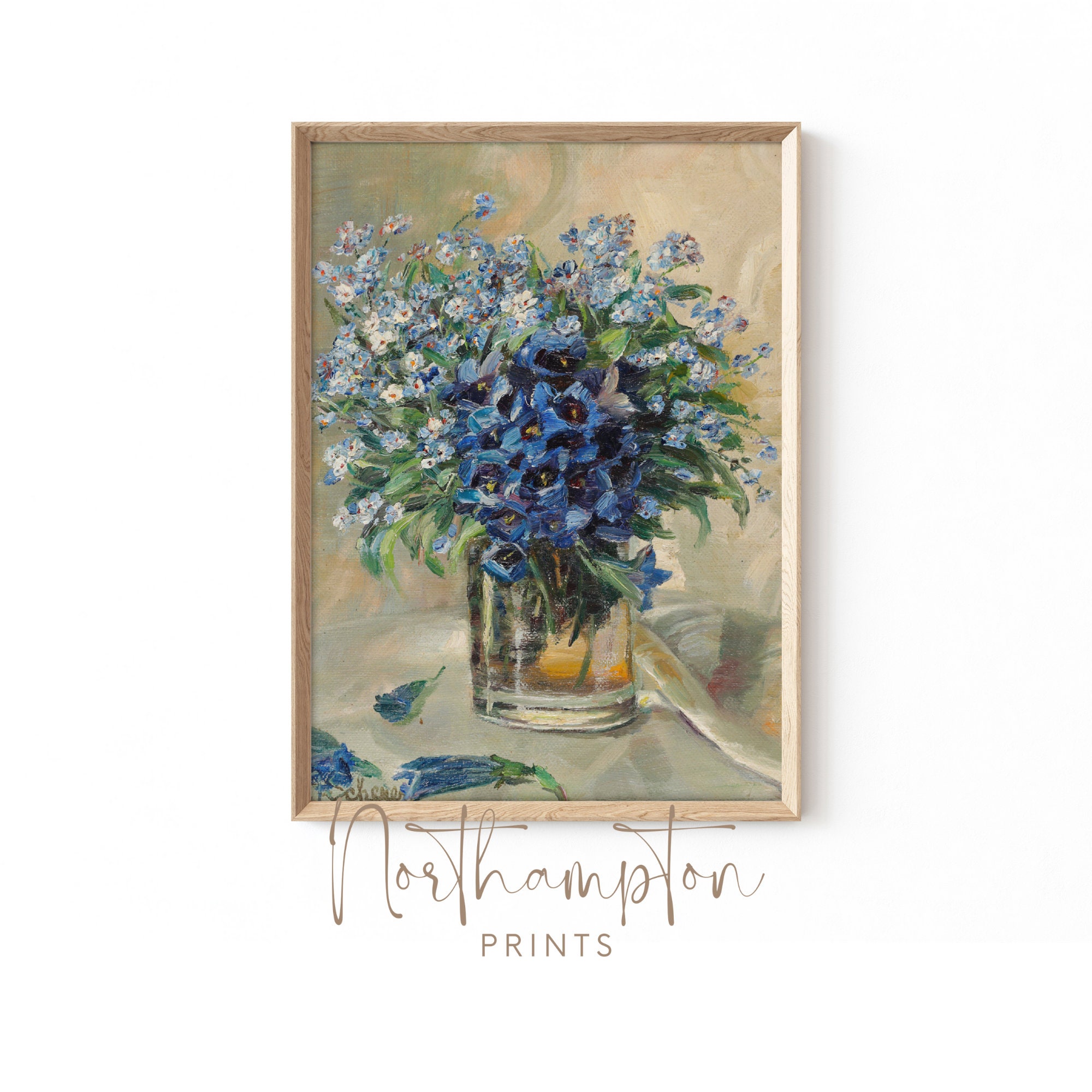 Vintage Wall Art Blue Floral Farmhouse Decor Blue Home - Etsy