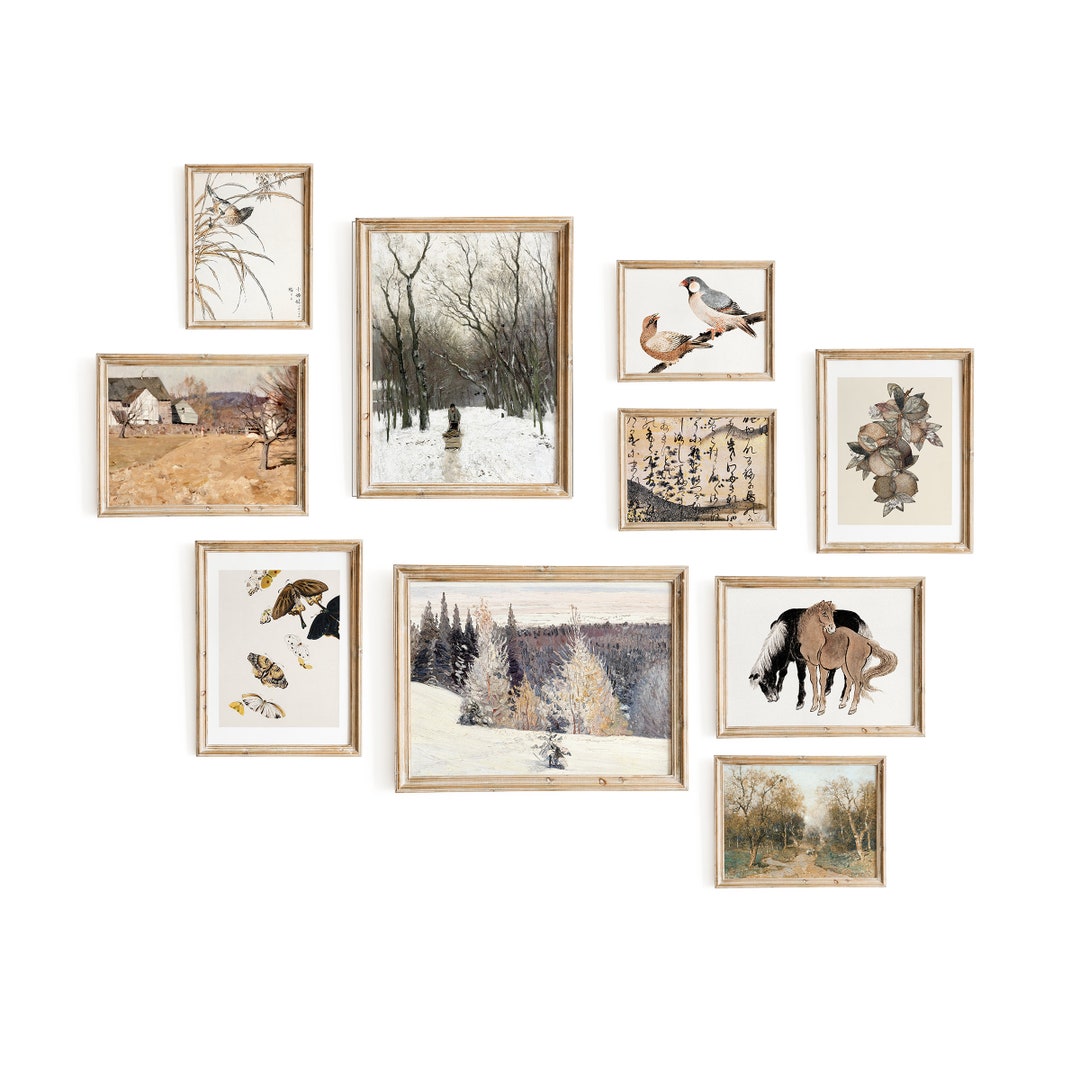 Vintage Gallery Wall Art Set | Neutral Prints in Gray, Brown, and Gold ...