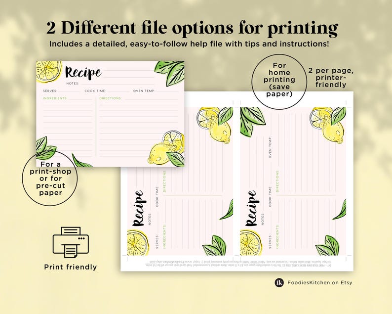 EDITABLE Pink Lemon Recipe Card 4x6 Template, Digital Recipe Card ...