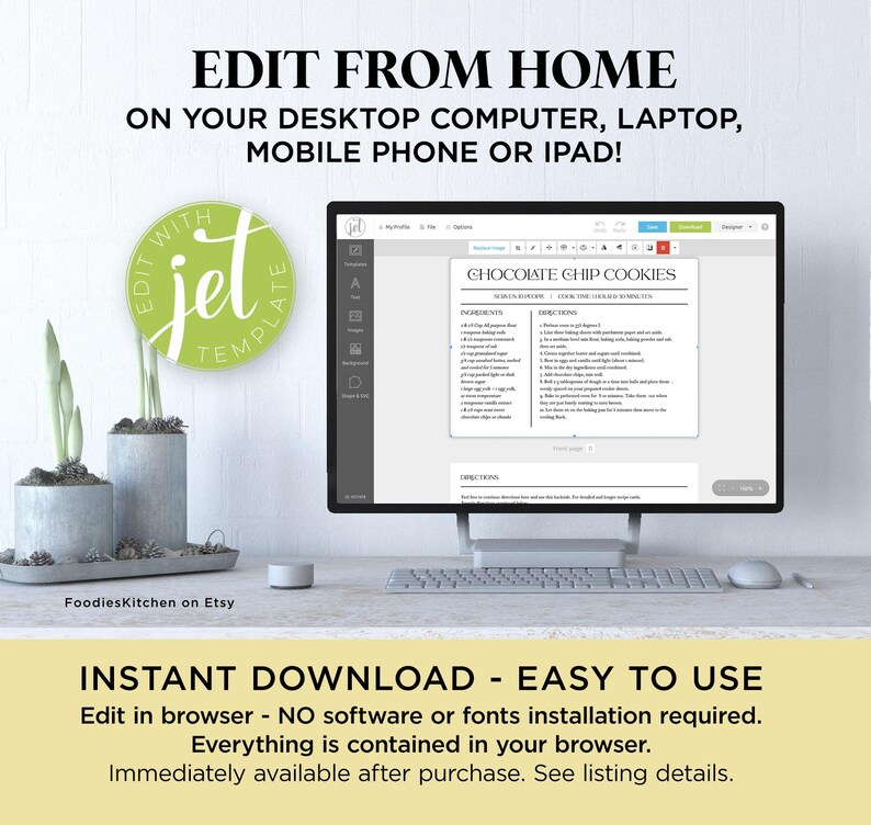 Editable Recipe Card Template: Minimalist Design, 3 Sizes (digital ...