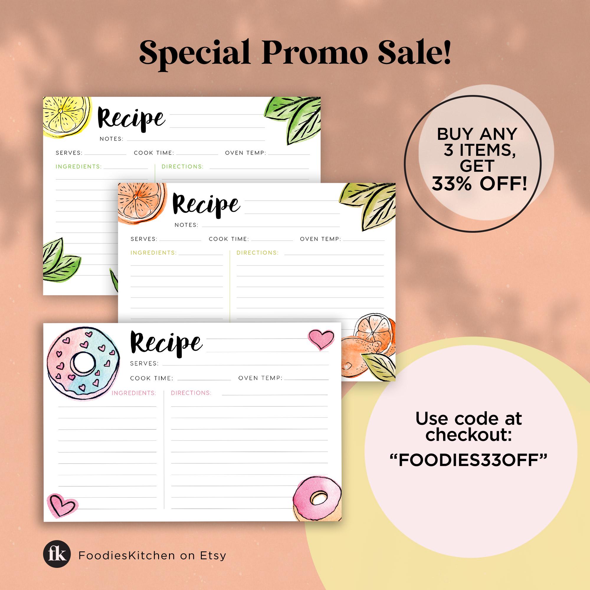 EDITABLE Pink Lemon Recipe Card 4x6 Template, Digital Recipe Card ...