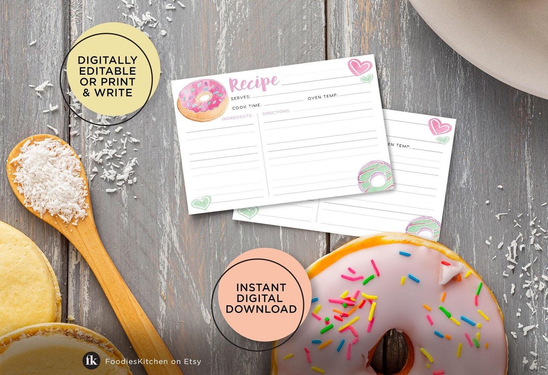 Donut Recipe Card Template: Pink & Blue, 5x7 (digital Download) #03 - Etsy