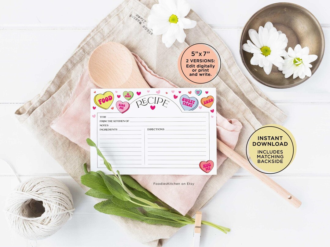 5x7 Sweethearts Valentine's Day Recipe Card, Retro Kitsch Valentine's ...
