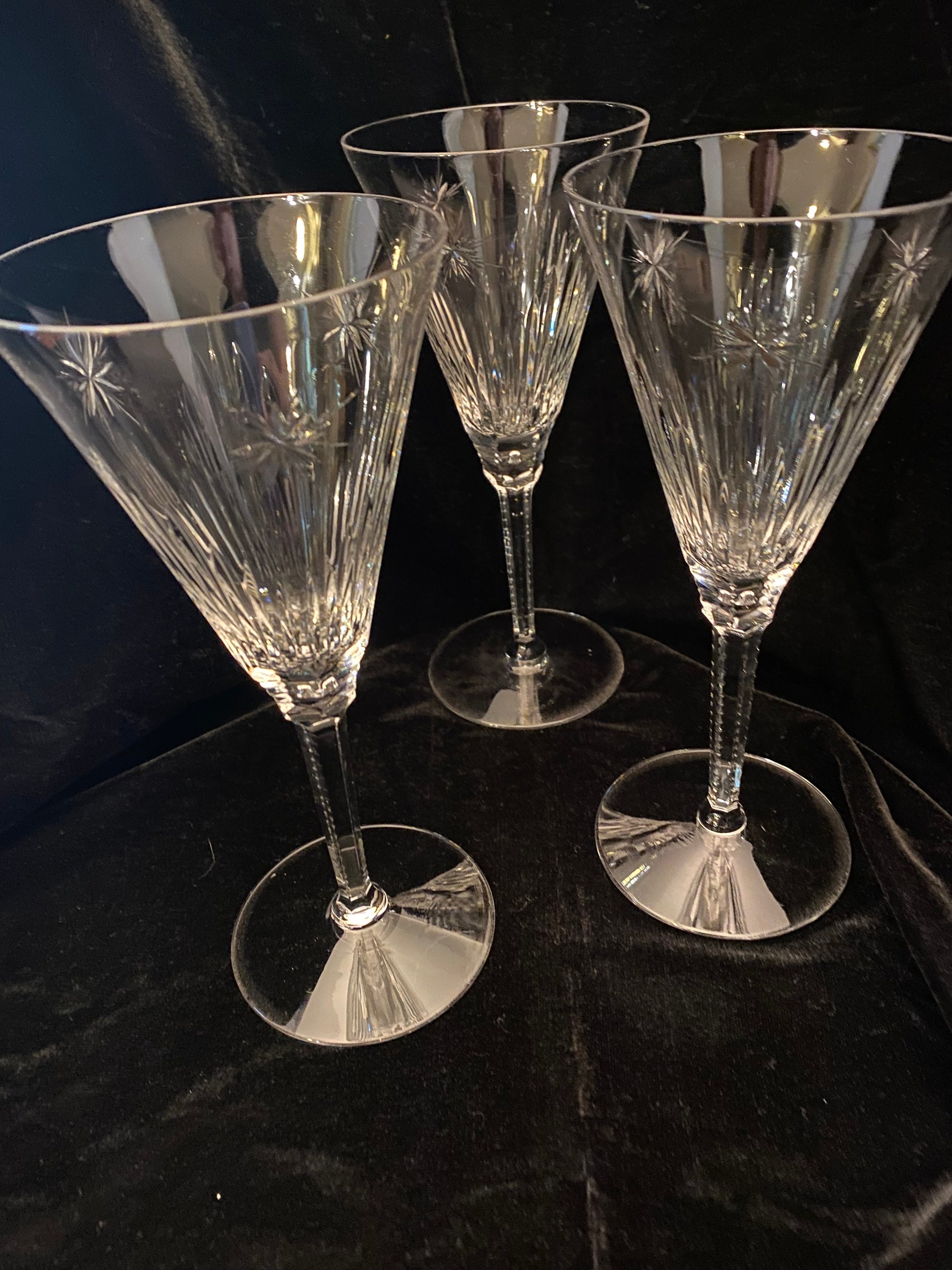 Tall Starburst Cut Crystal Wine Glasses Set of 6 Dramatic Look, Well ...