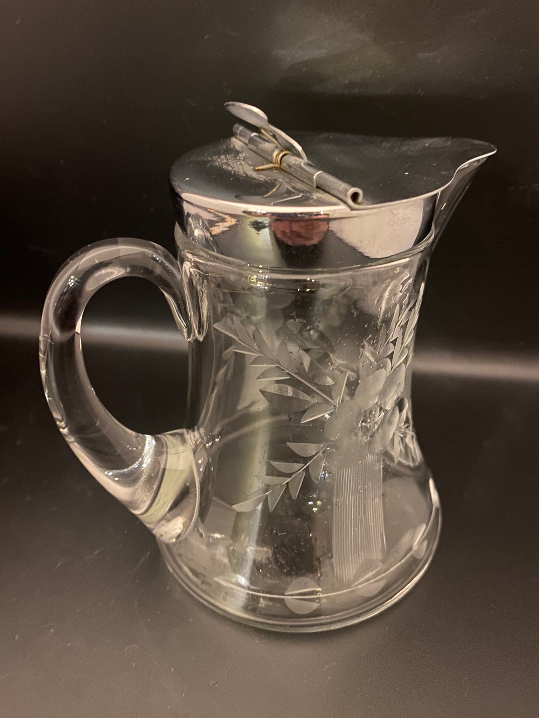 Heisey Glass Syrup Pitcher With Stainless Lid, Vintage - Etsy
