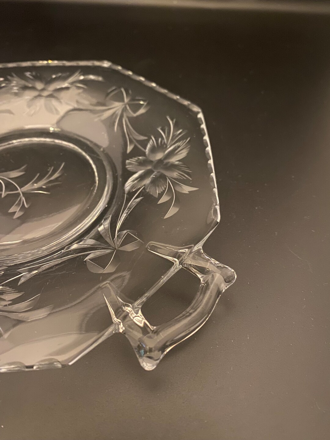 Octagonal Heisy Glass Appetizer Plate With Blown Glass Handles, 6 1/2 ...