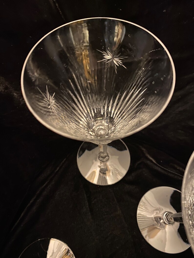 Tall Starburst Cut Crystal Wine Glasses Set of 6 Dramatic Look, Well ...