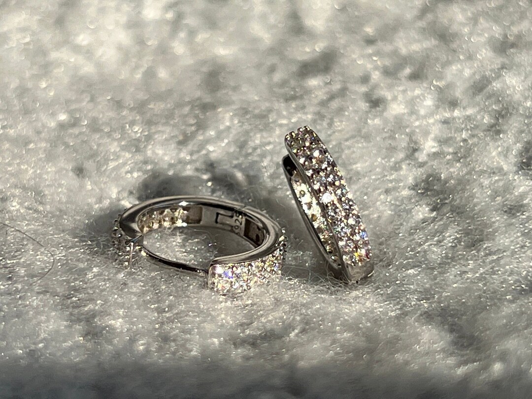 Round Silver Diamond Hoops. Simple Diamonds Hoop Earrings in Sterling ...