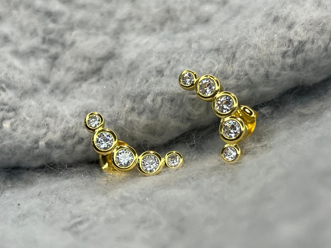 Gold Diamond Ear Climber. 5 Diamonds Ear Cuff in Silver. Ruby, Sapphire ...