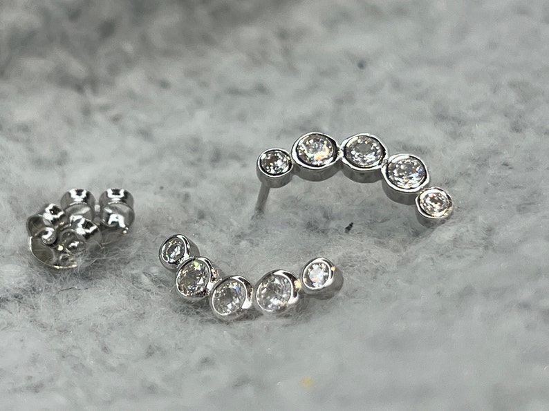 Gold Diamond Ear Climber 5 Diamonds Ear Cuff in Silver Diamond Stud ...