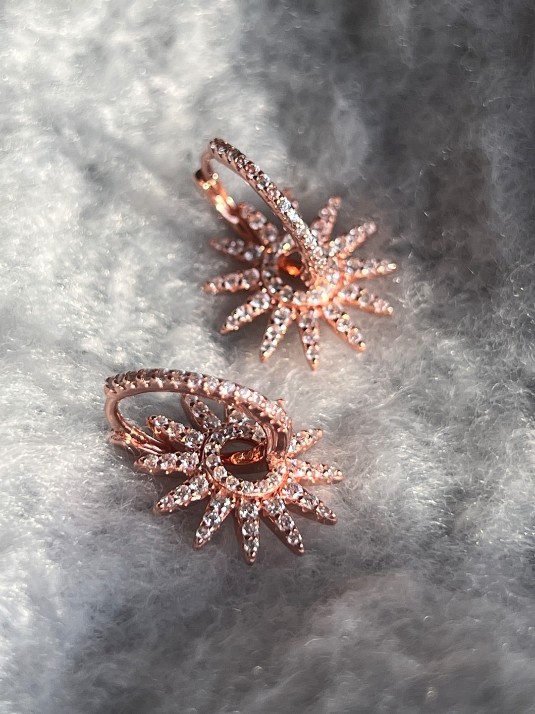 Starburst Drop Diamond Earrings | Rose Gold Earrings With Shining ...