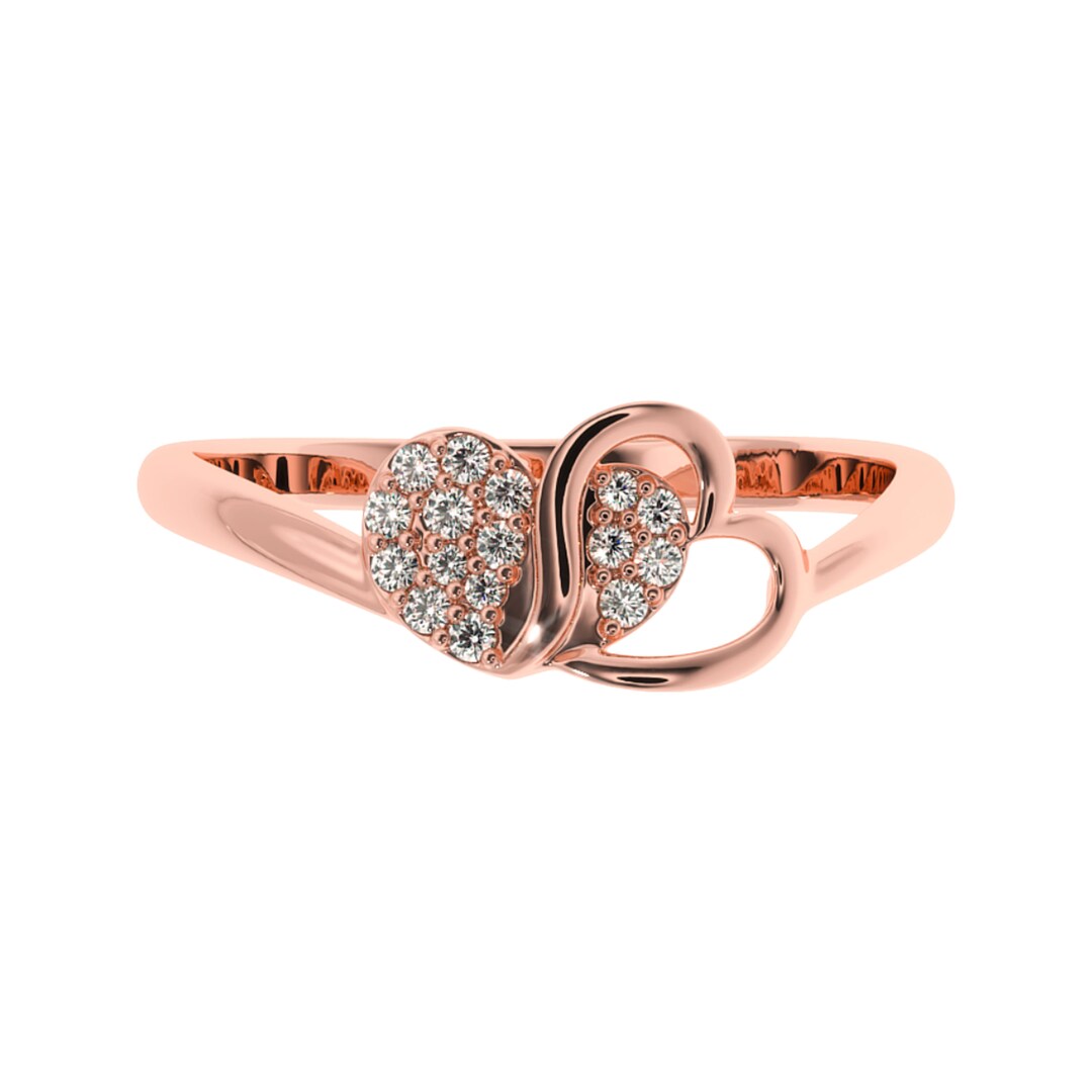 Double Diamond Heart Wedding Ring in Silver 10kt and 14kt Gold. Two ...