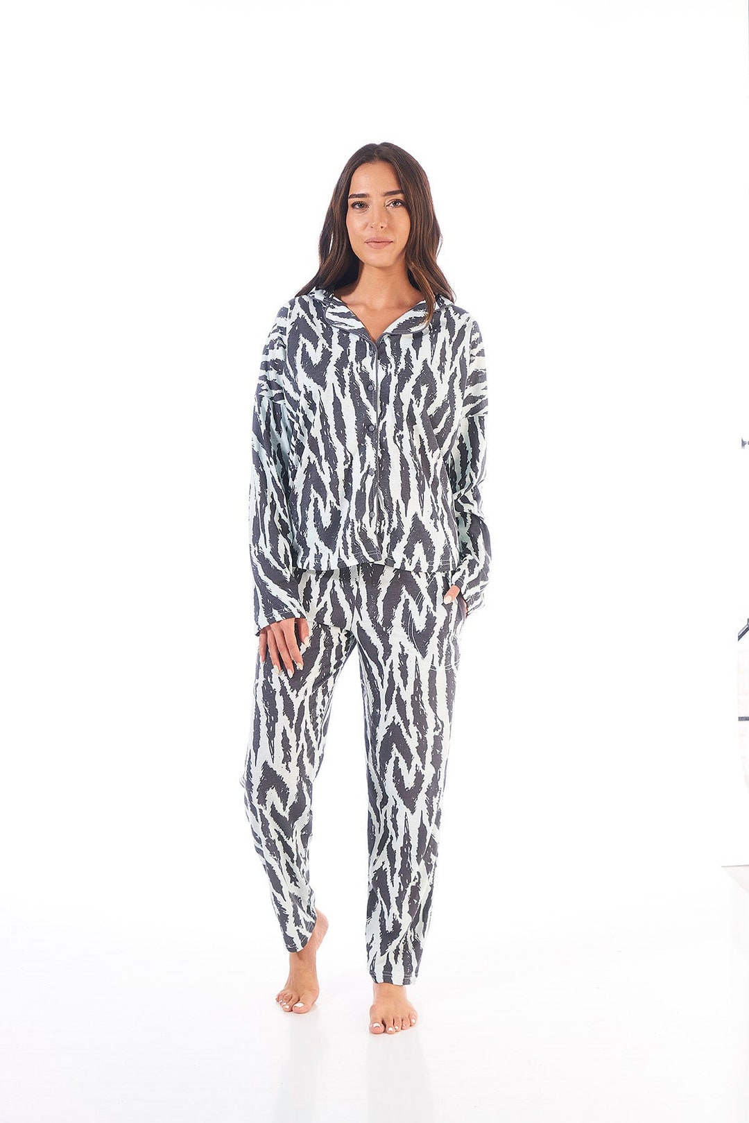 Goodnight Zebra Collared Long Sleeved Cotton Pyjamas With Matching Eye ...
