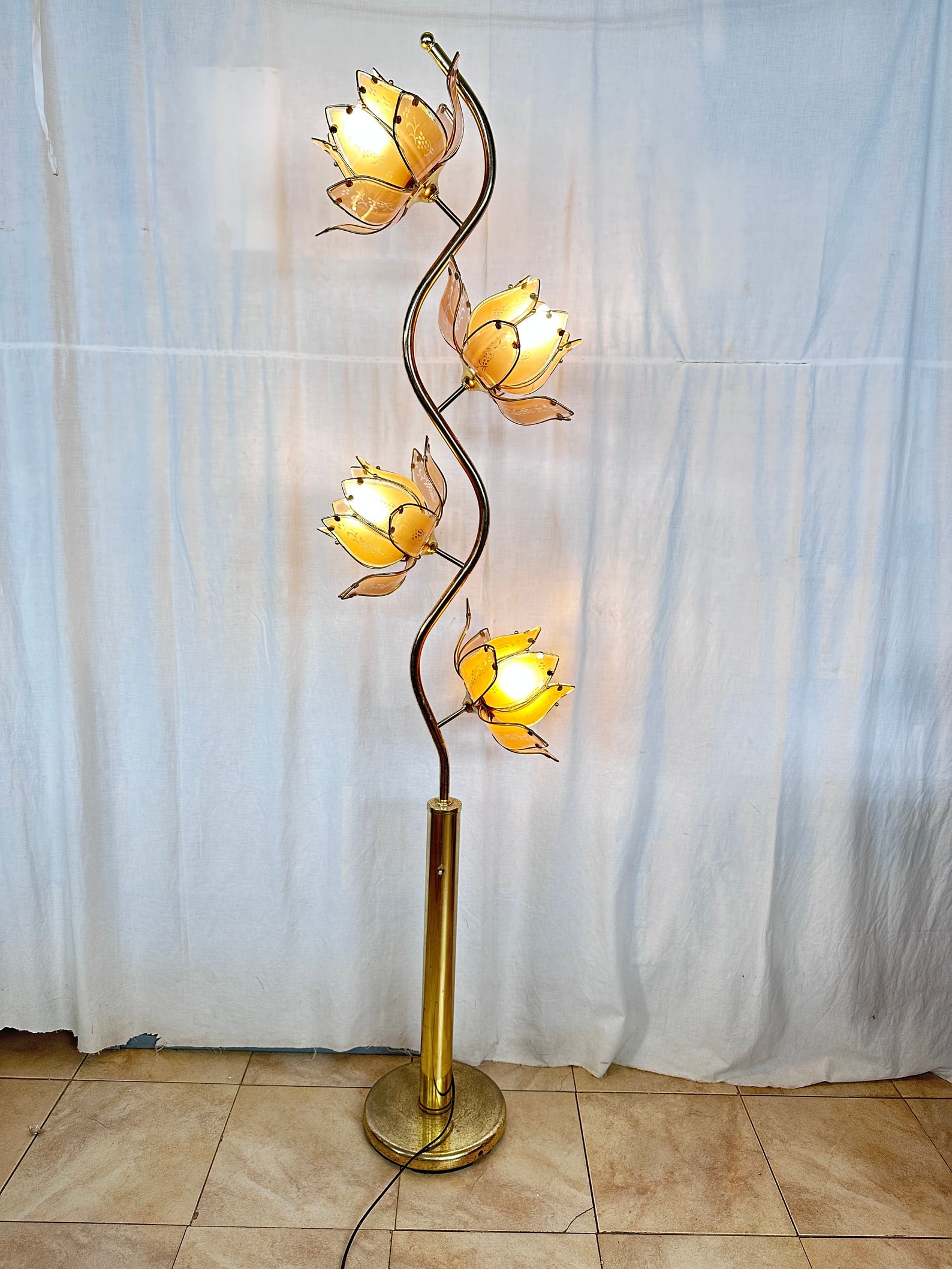 Vintage Lotus Flower Floor Lamp - Etsy