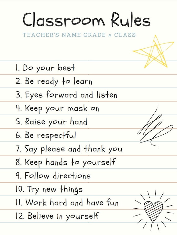 5 Classroom Rules Middle School