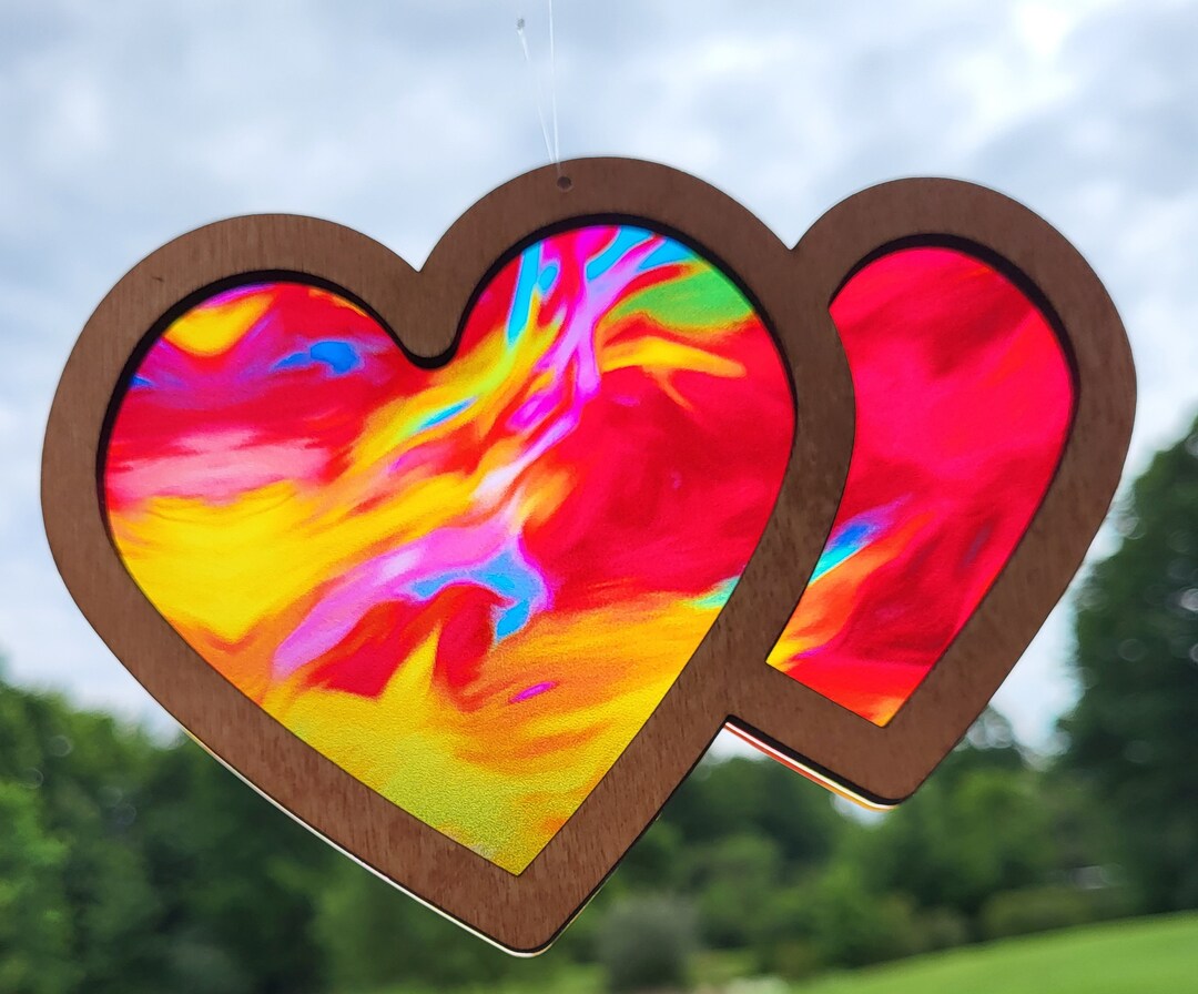 Heart Suncatcher With Wood Overlay, Acrylic Window Art - Etsy