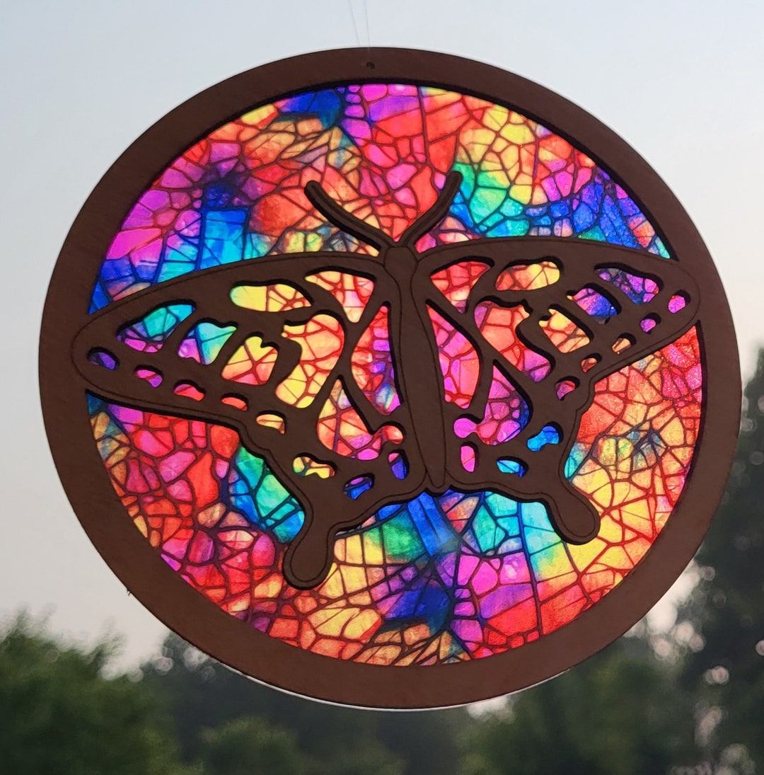Butterfly Wooden Suncatcher With Transparent Acrylic Background ...