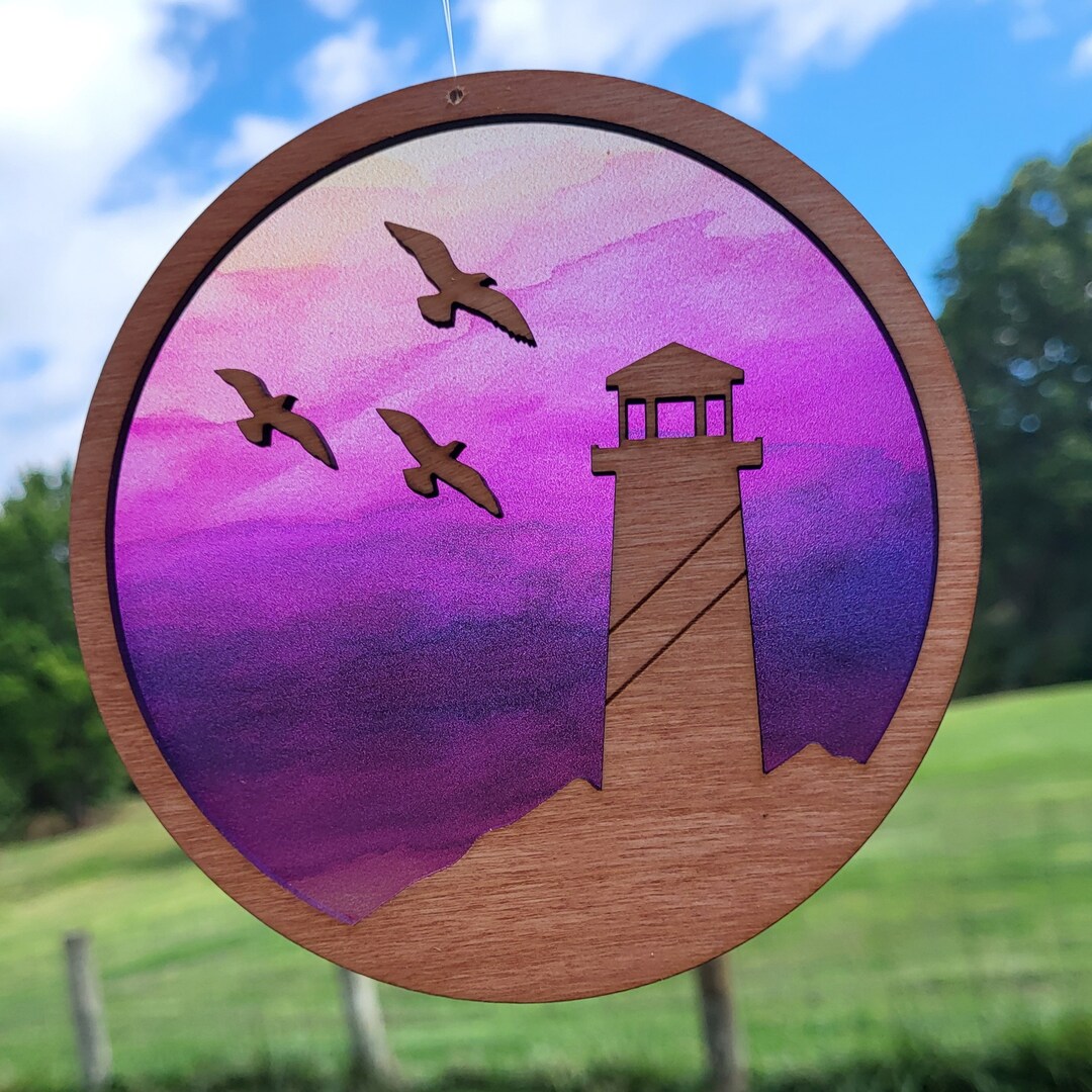 Lighthouse Wooden Suncatcher, Sunrise Acrylic Background, Beach Decor ...