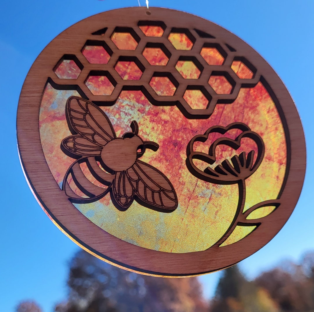 Bee Acrylic Suncatcher W/ Wooden Overlay Crafted by Designs by Scamper ...