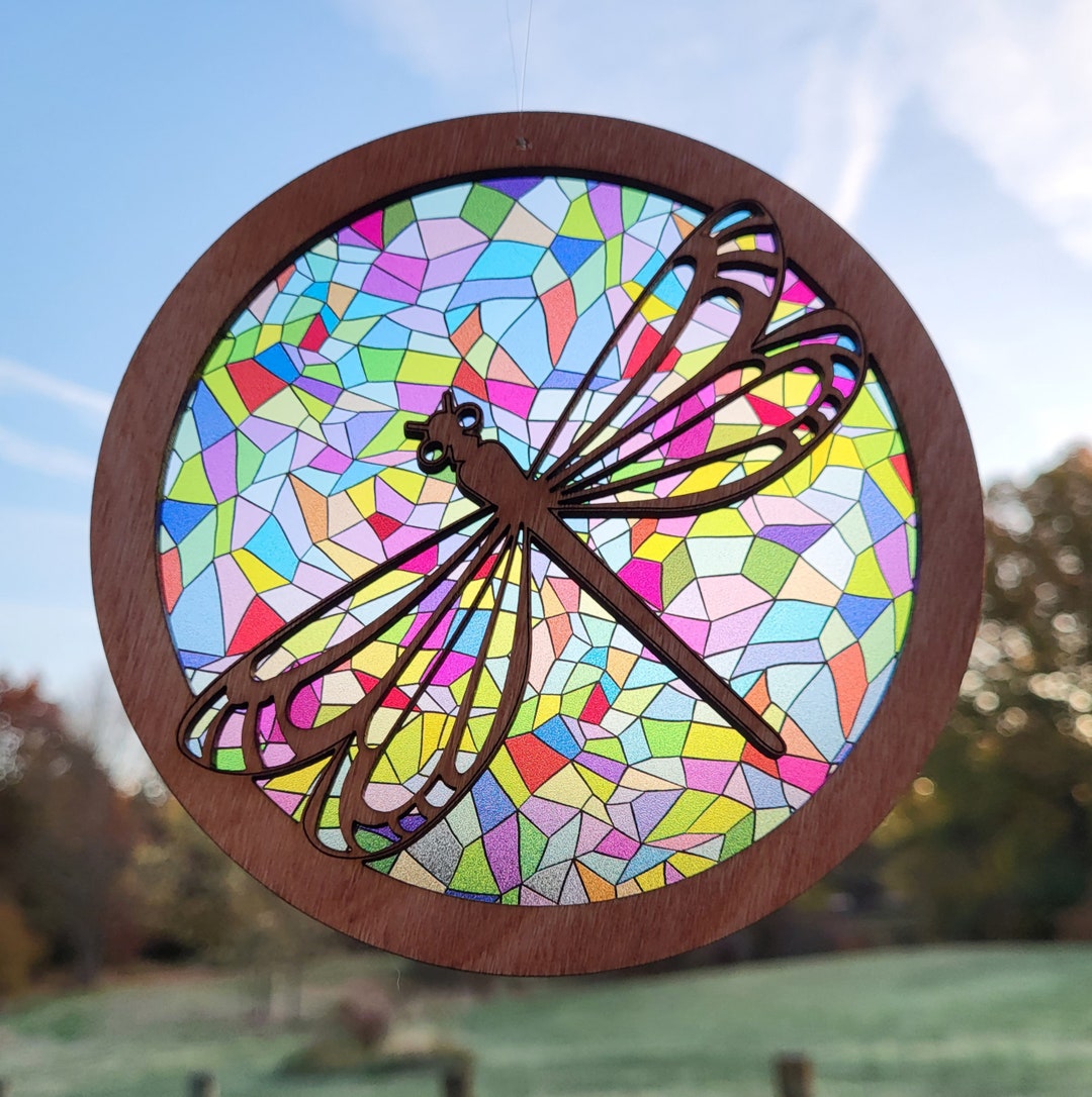 Dragonfly Acrylic Suncatcher W/ Wood Overlay Crafted by Designs by ...