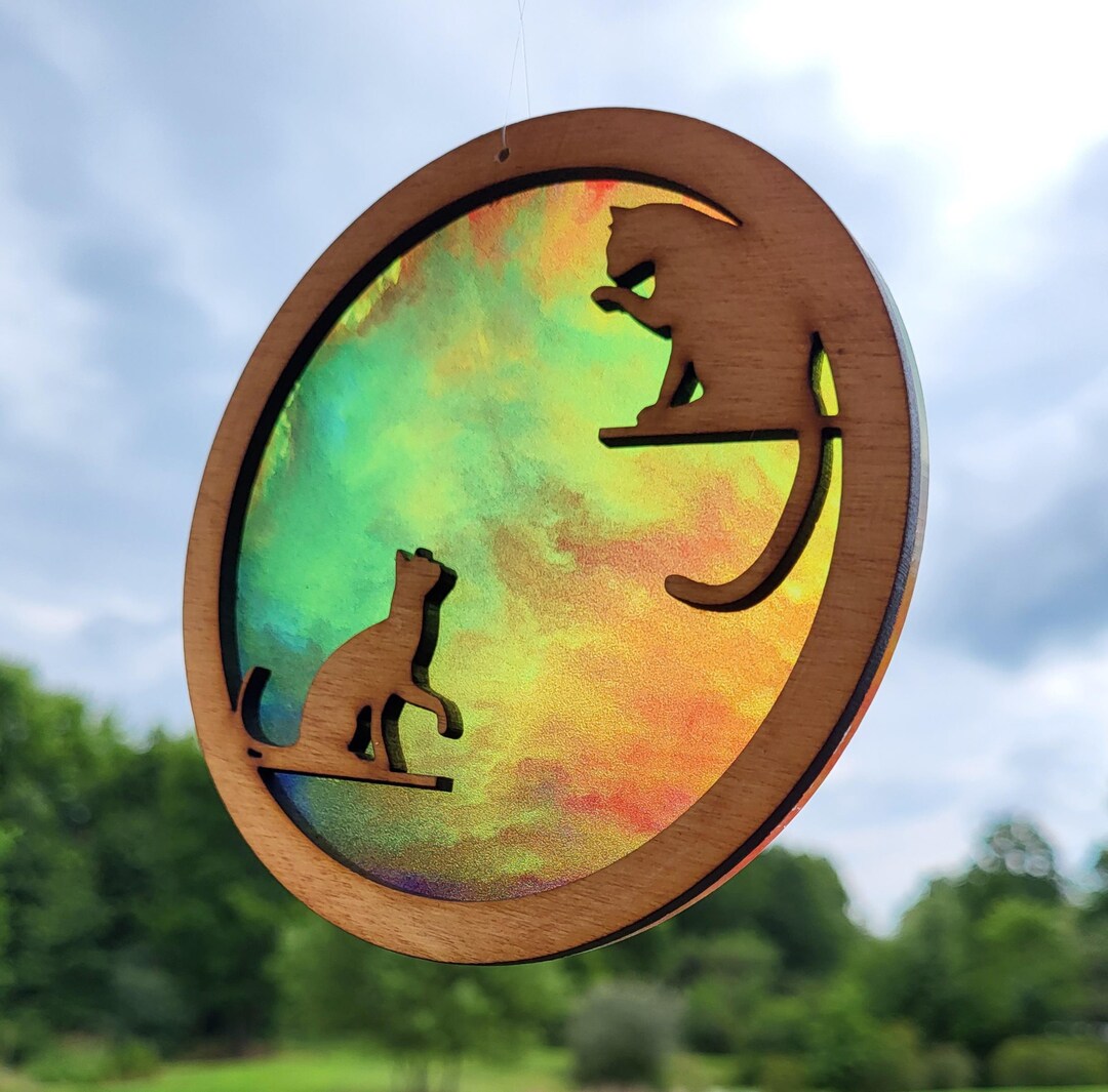 Cat Suncatcher, Wood Overlay, Various Options - Etsy