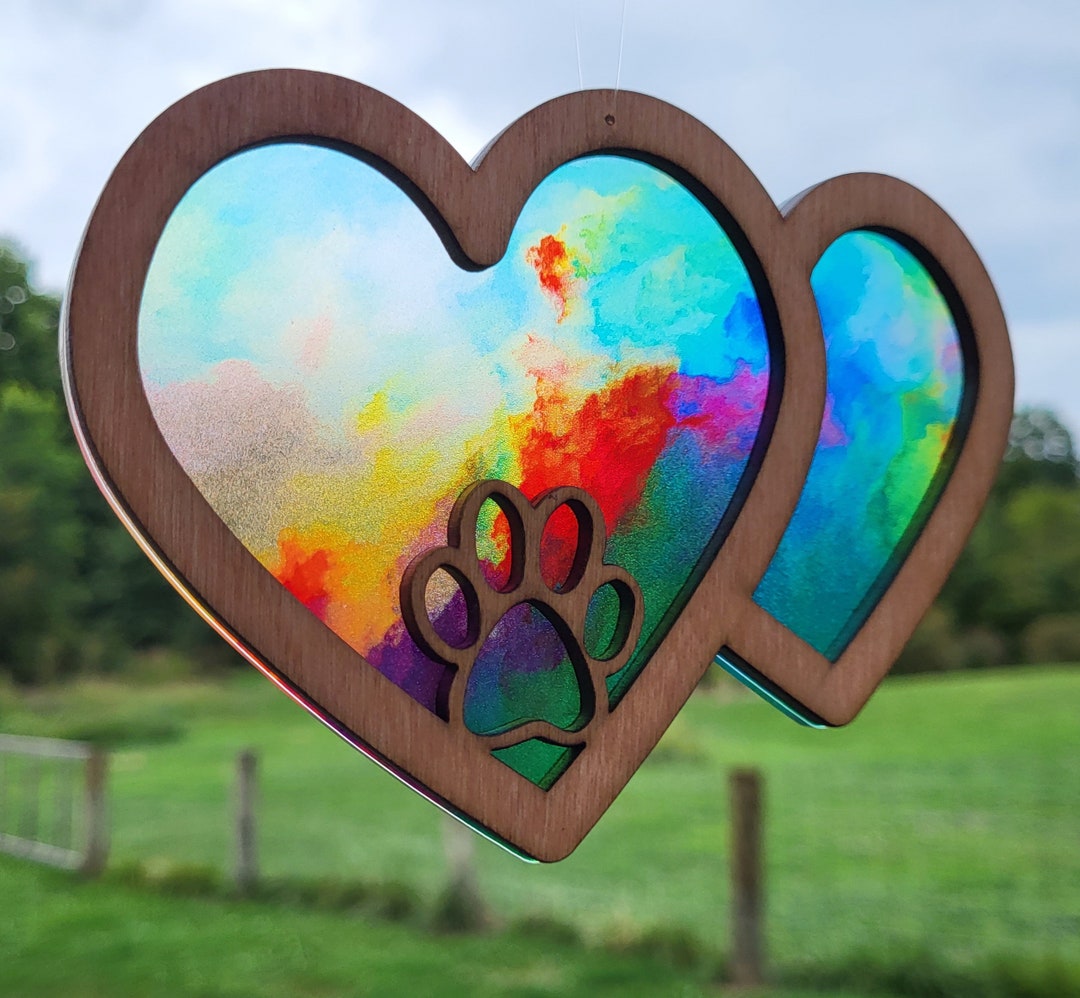 Heart Acrylic Suncatcher W/ Paw Print and Wood Overlay Crafted by ...