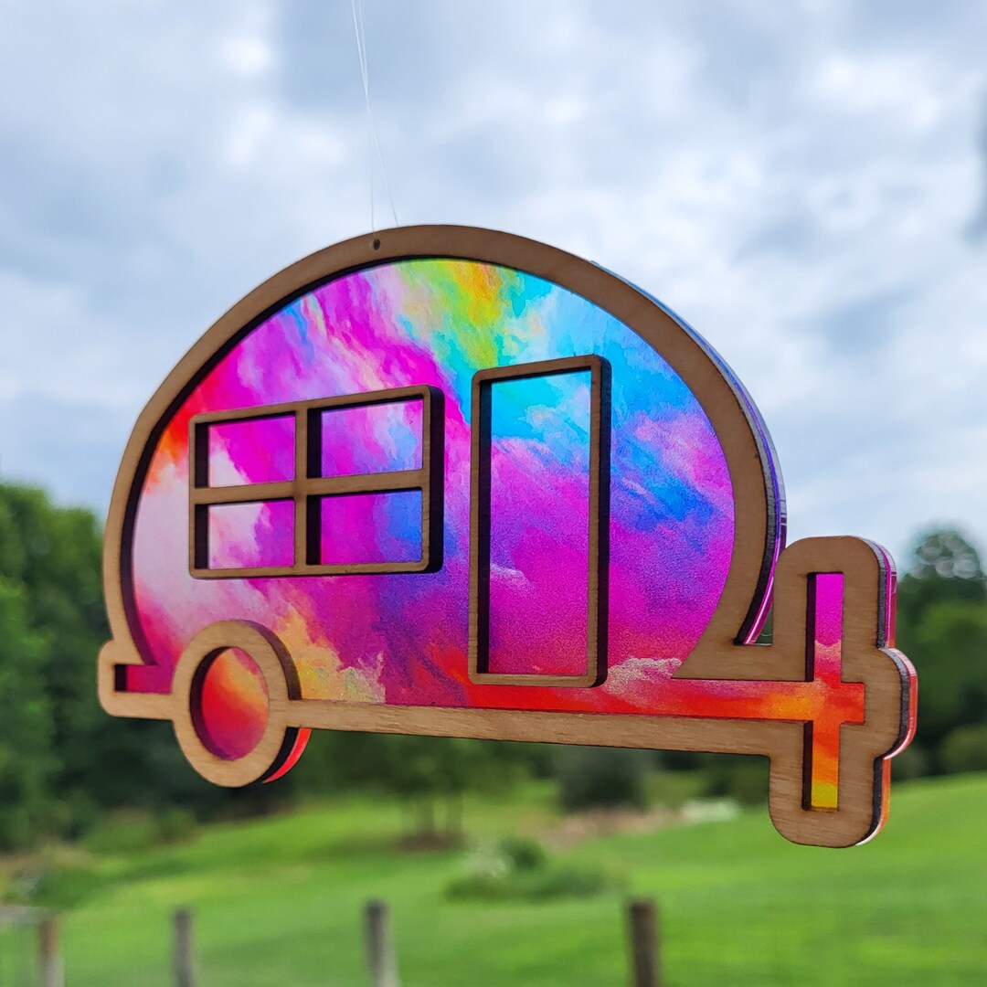 Wood Overlay Camper Suncatcher, Acrylic Window Hanging - Etsy