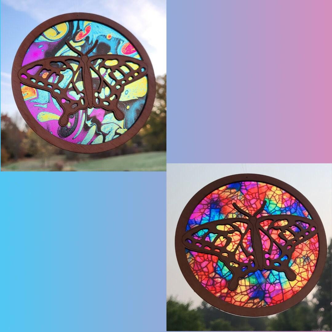 Butterfly Acrylic Suncatcher W/ Wood Overlay Crafted by Designs by ...