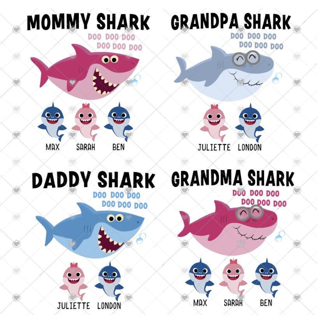 Daddy Shark Mommy Shark Grandma Shark Grandpa Shark SVG and PNG Files ...
