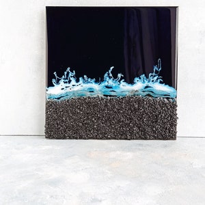 Large Dark Blue Wall Art, 3d Resin Painting, Resin Beach Art, Resin ...