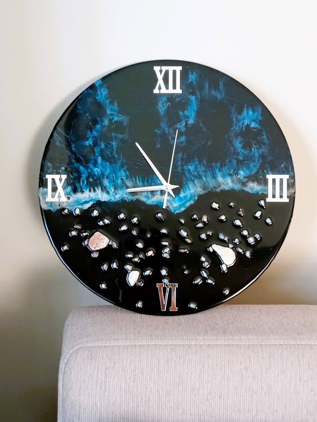 Black Sea Resin Wall Clock: Modern Ocean Wave Decor - Etsy