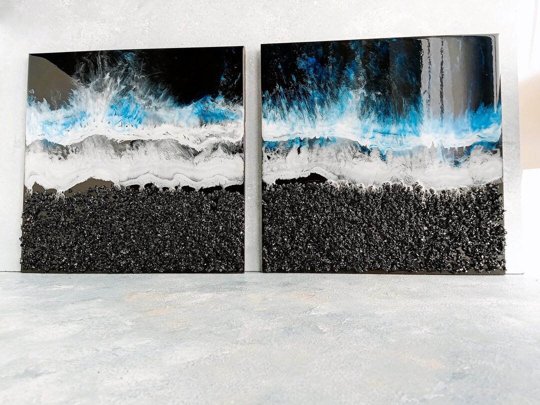 Large Made to Order Epoxy Ocean Wall Art, Black Wall Decor, Ocean Resin ...