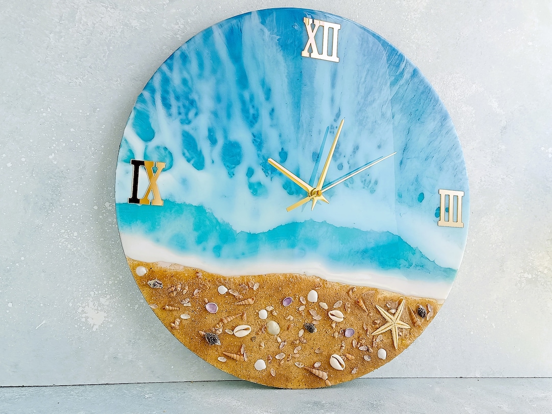 Ocean Resin Wall Clock: Seashell Beach Decor, Modern Art - Etsy